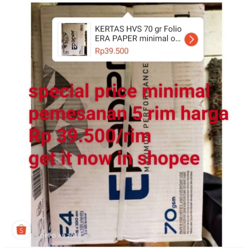 Jual kertas hvs folio 70 gram e-paper minimal order 1 box isi 5 rim ...