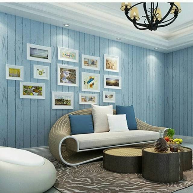 Jual Wallpaper sticker dinding murah motif dinding kayu papan biru ...