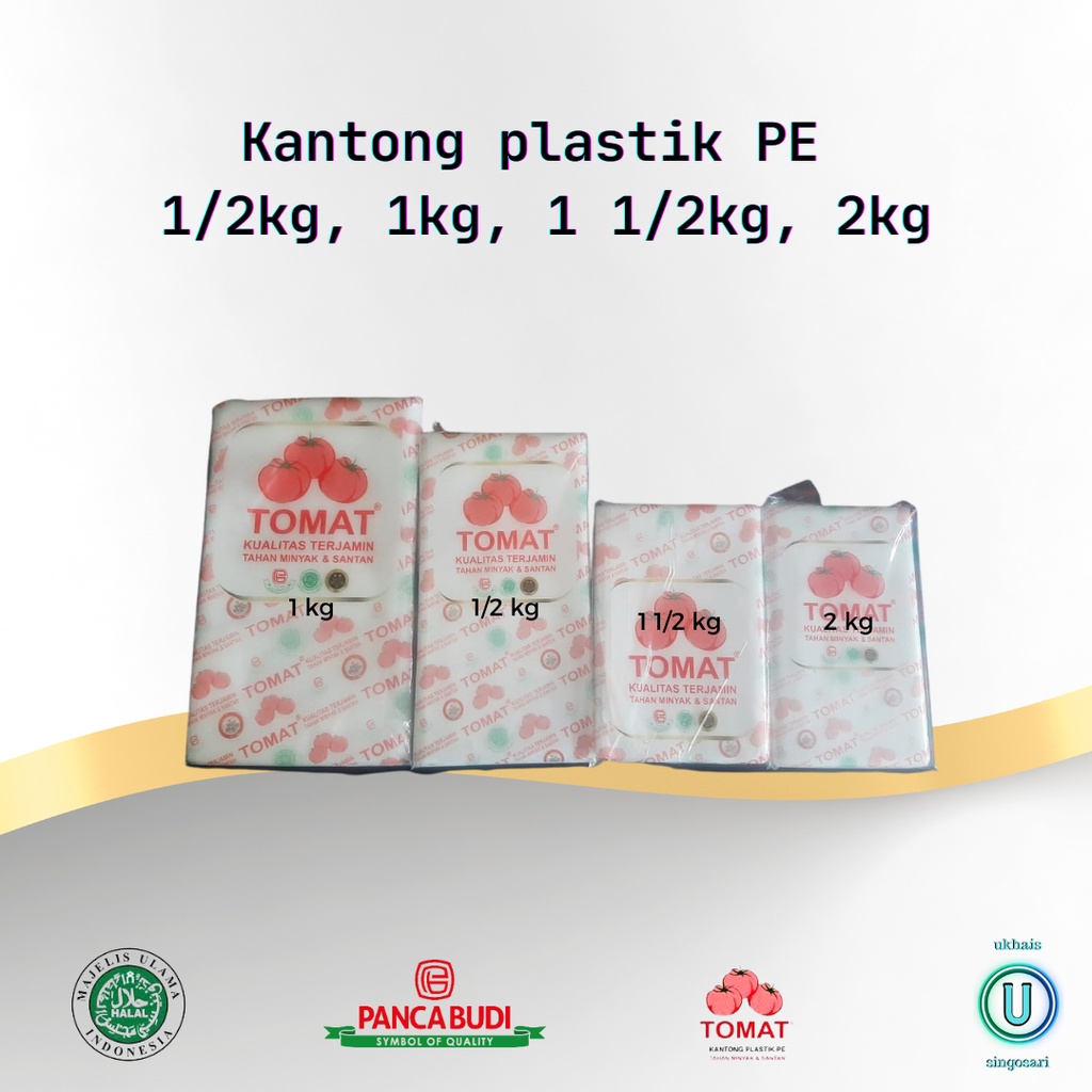 Jual Plastik PE Plastik tahan minyak dan santan merk Tomat ukuran 1/2kg (12x24) 1kg (15x27) 1 ...