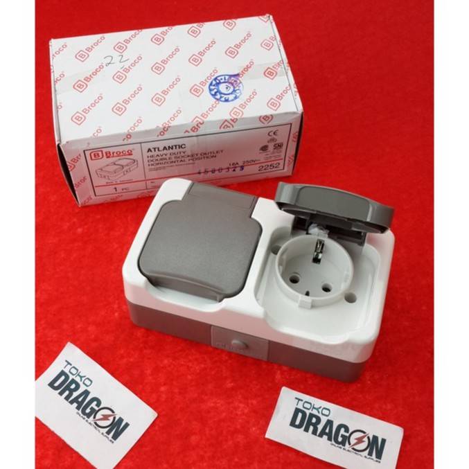 Jual STOP KONTAK DOUBLE BROCO WD 2252 2 LUBANG + PELINDUNG OUTBOW ...
