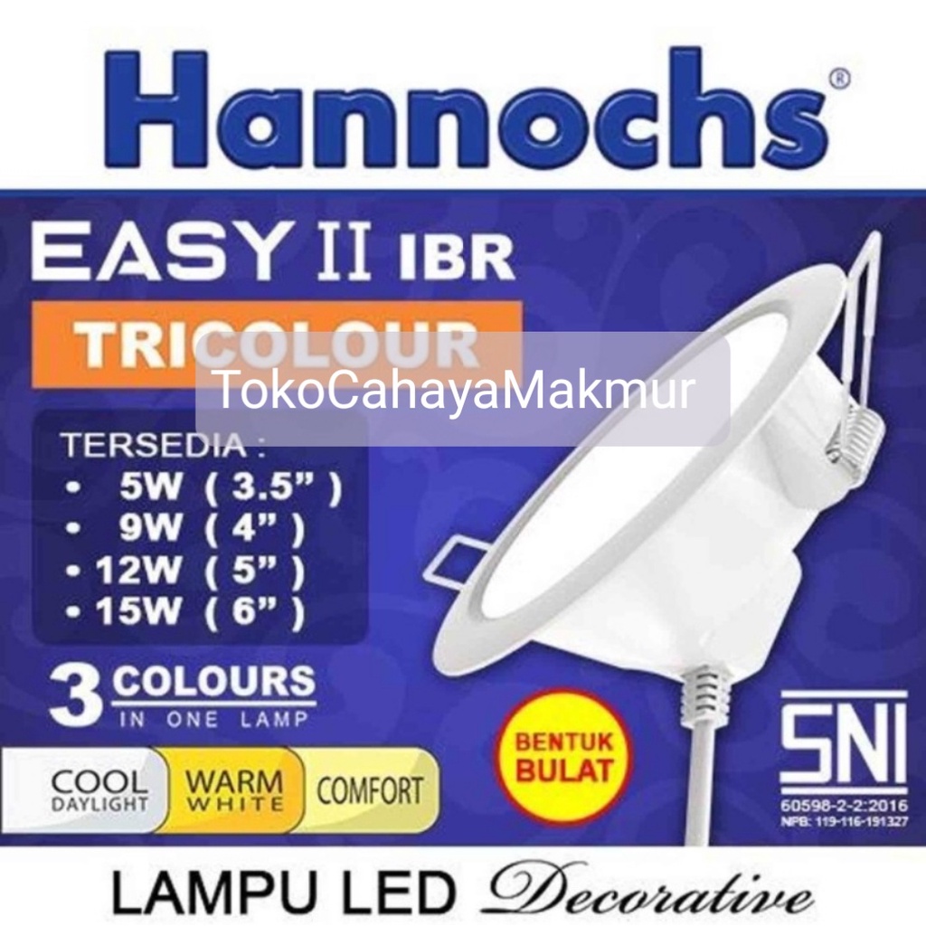 Jual Lampu LED Downlight Hannochs Easy II IBR Round Bulat 3w,5w,9w,12w,15w Tricolour | Shopee ...