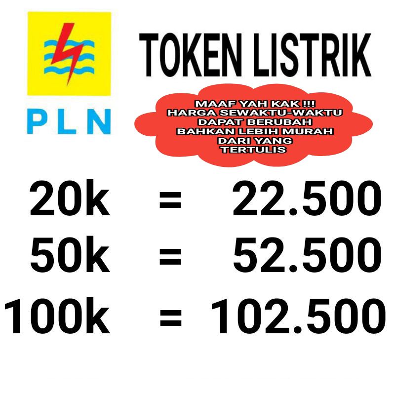 Jual Pulsa Token Listrik Prabayar 20k 50k 100k 500k 1m Promo Murah 20 ...