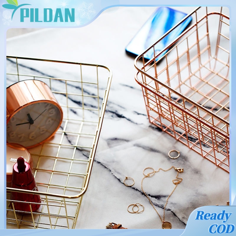 Jual PILDAN France rose gold disepuh logam besi penyimpanan keranjang ...