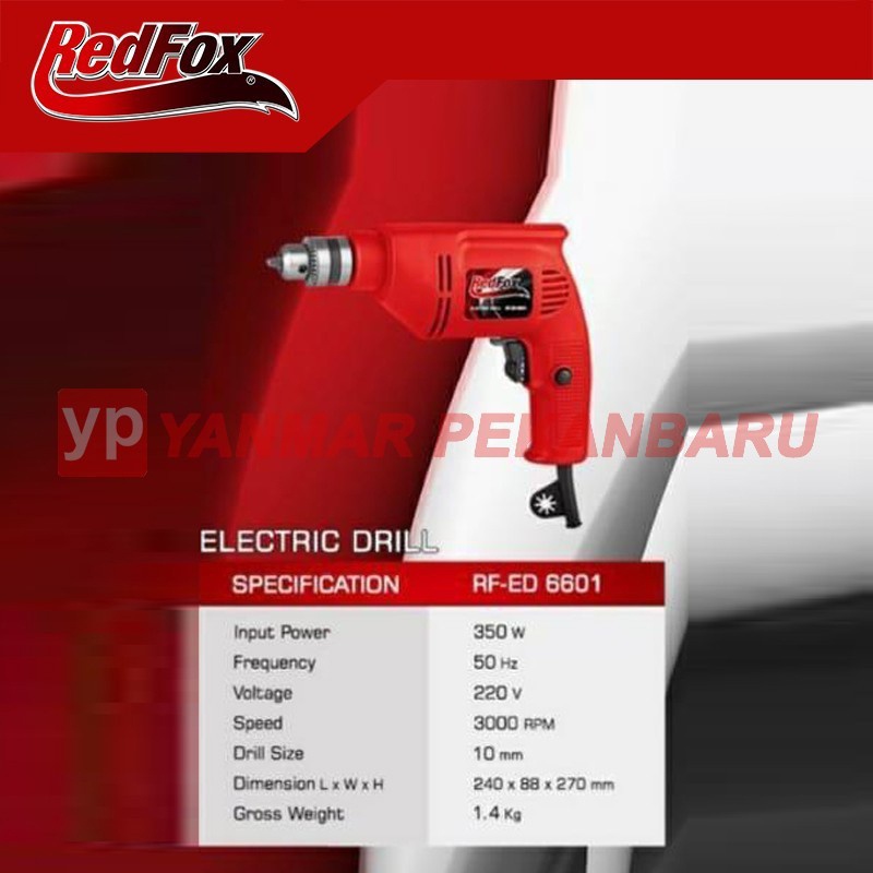 Jual MESIN BOR LISTRIK 10 MM / ELECTRIC DRILL 350 W FULL COPPER RF-ED 6601 REDFOX | Shopee Indonesia