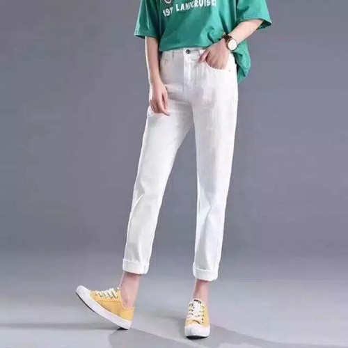 Jual Hopylovy Celana Jeans Putih Wanita| Celana Boyfriend Jeans ...