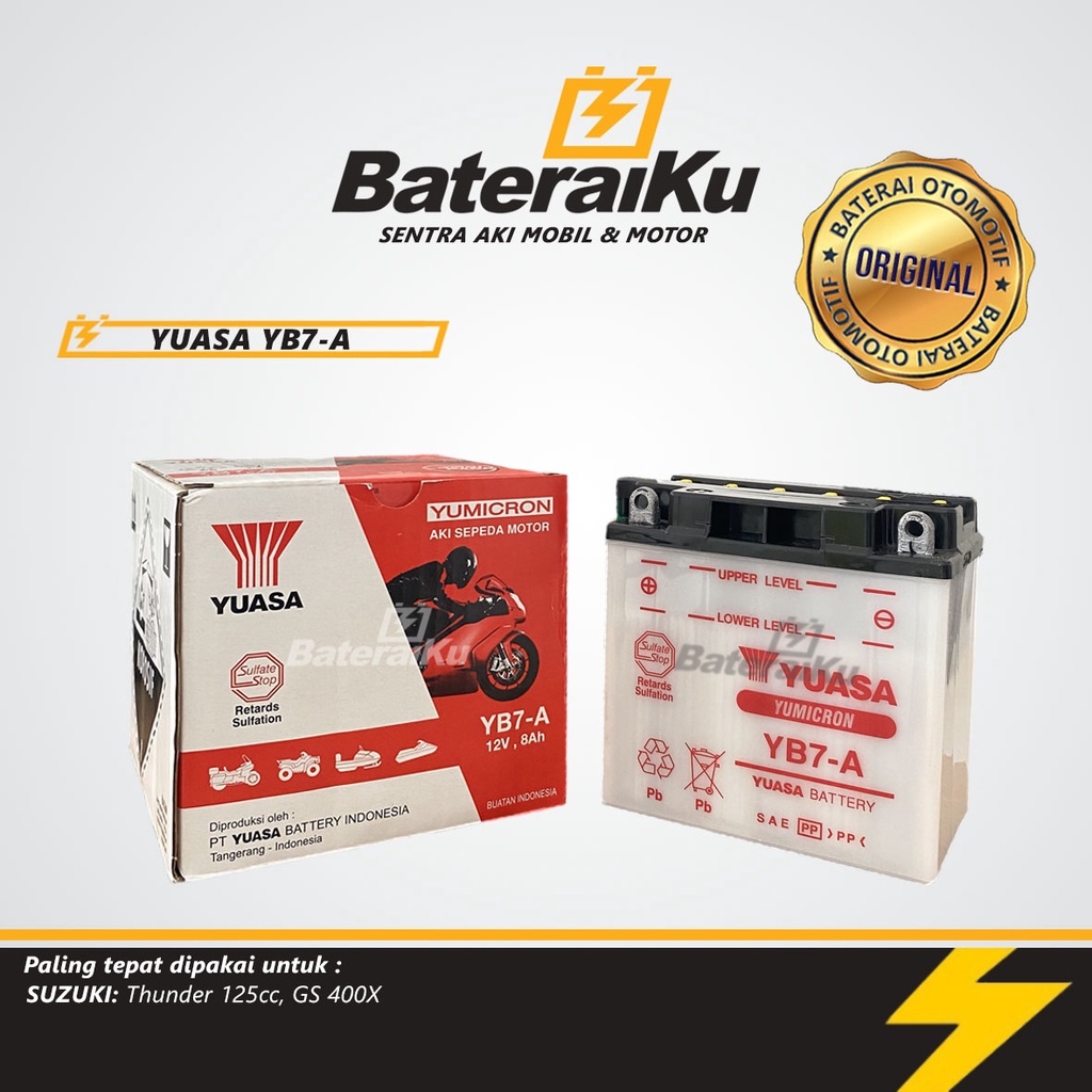 Jual Aki Yuasa Premium YB7-A Aki Basah Aki Motor Thunder 125 cc, Suzuki ...