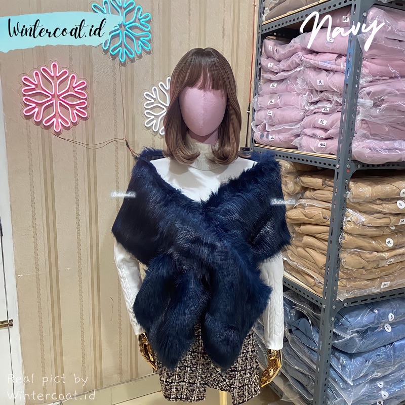 Jual Faux fur scarf shawl syal bulu winter pashmina musim dingin tebal ...