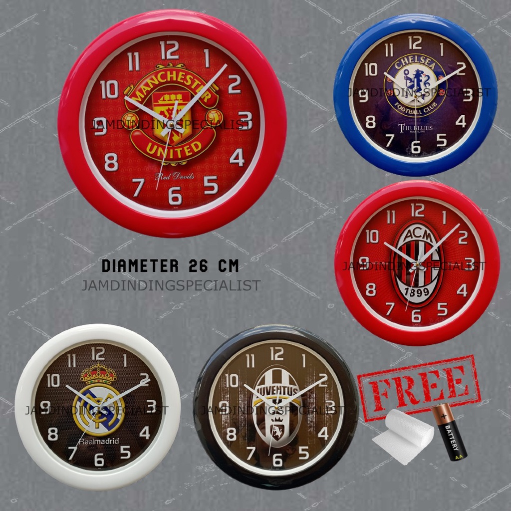 Jual JAM DINDING GAMBAR SEPAKBOLA CLUB BOLA BESAR MURAH DIAMETER 30CM ...