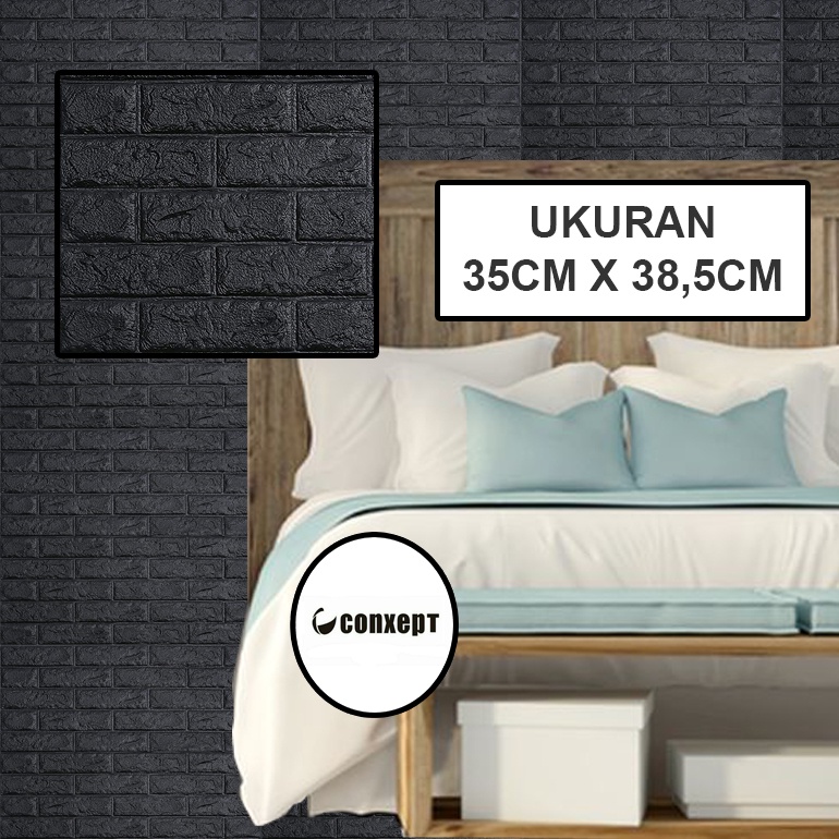 Jual CX Wallpaper Foam 3D Bata Warna HITAM Premium Wall Paper Sticker ...