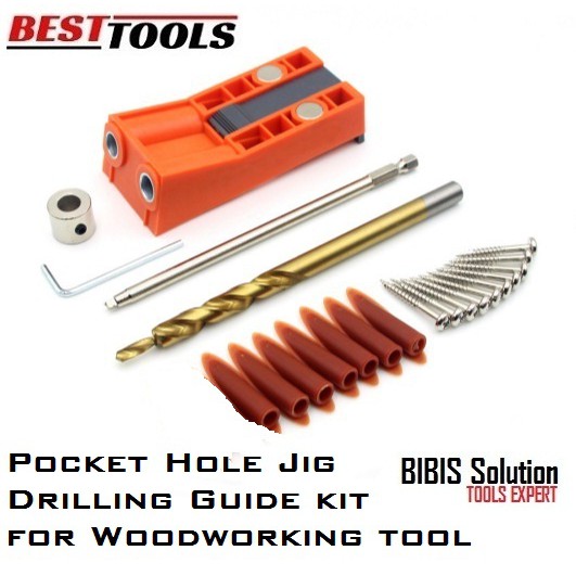 Jual Pocket Hole Jig Set 2 Lubang Drill Guide Plus Mata Bor Skrup Dowel ...