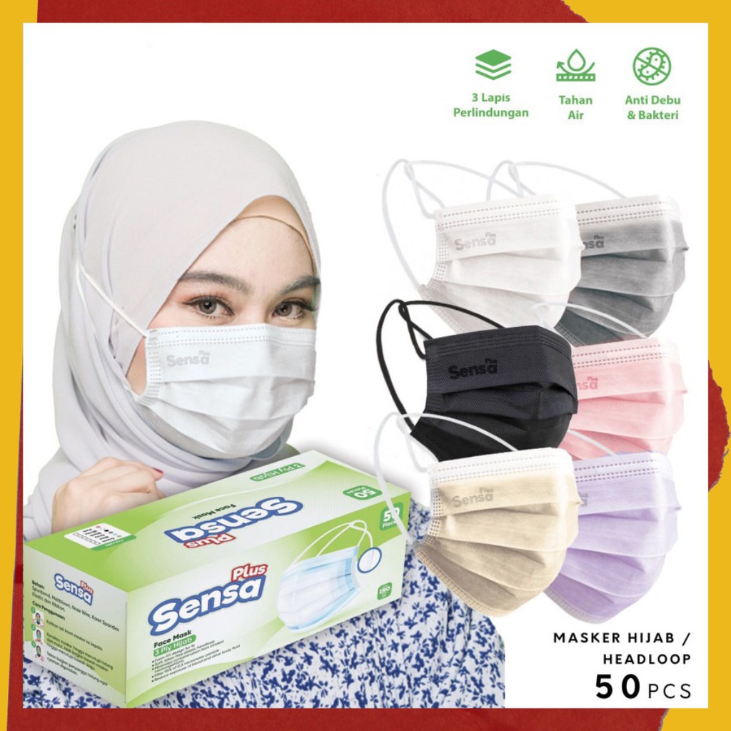 Jual Masker Headloop Isi 50 Pcs / Masker Headloop Hijab / Masker Sensa ...
