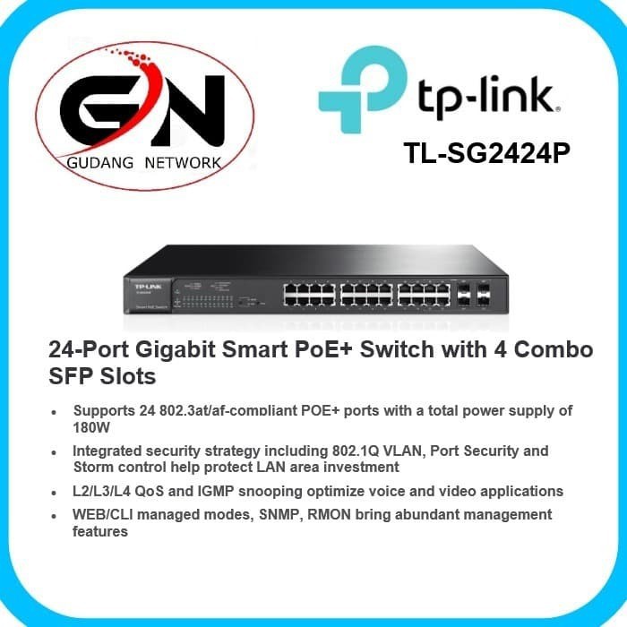 Jual TP-LINK 24-Port GigabitSmart PoE+Switch 4 SFP T1600G-28PS (TL ...