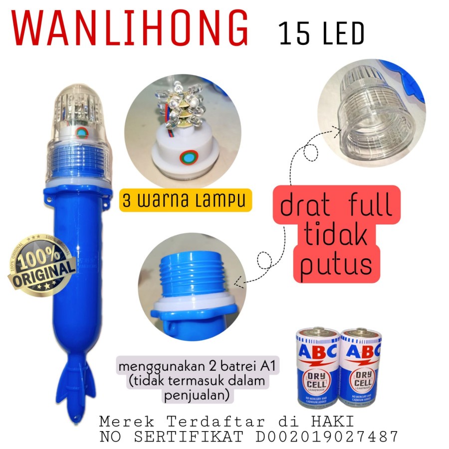Jual LAMPU NELAYAN TORPEDO FISHNET SIGHT 15 LED 3 WARNA CAHAYA ORIGINAL ...
