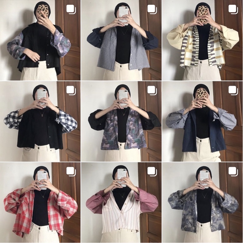 Jual Thrift Kemeja Reworked Vintage Crop Two tone hollamolla | Shopee ...