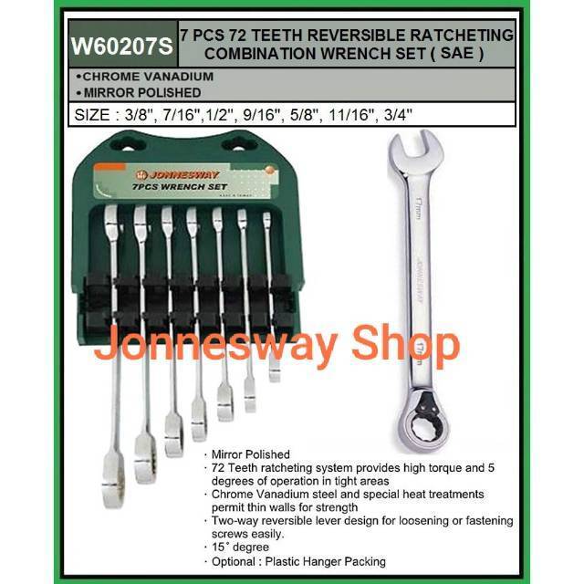 Jual JONNESWAY 7 PCS REVERSIBLE RATCHET COMBINATION WRENCH SET INCH JONESWAY RING PAS RATCHET ...