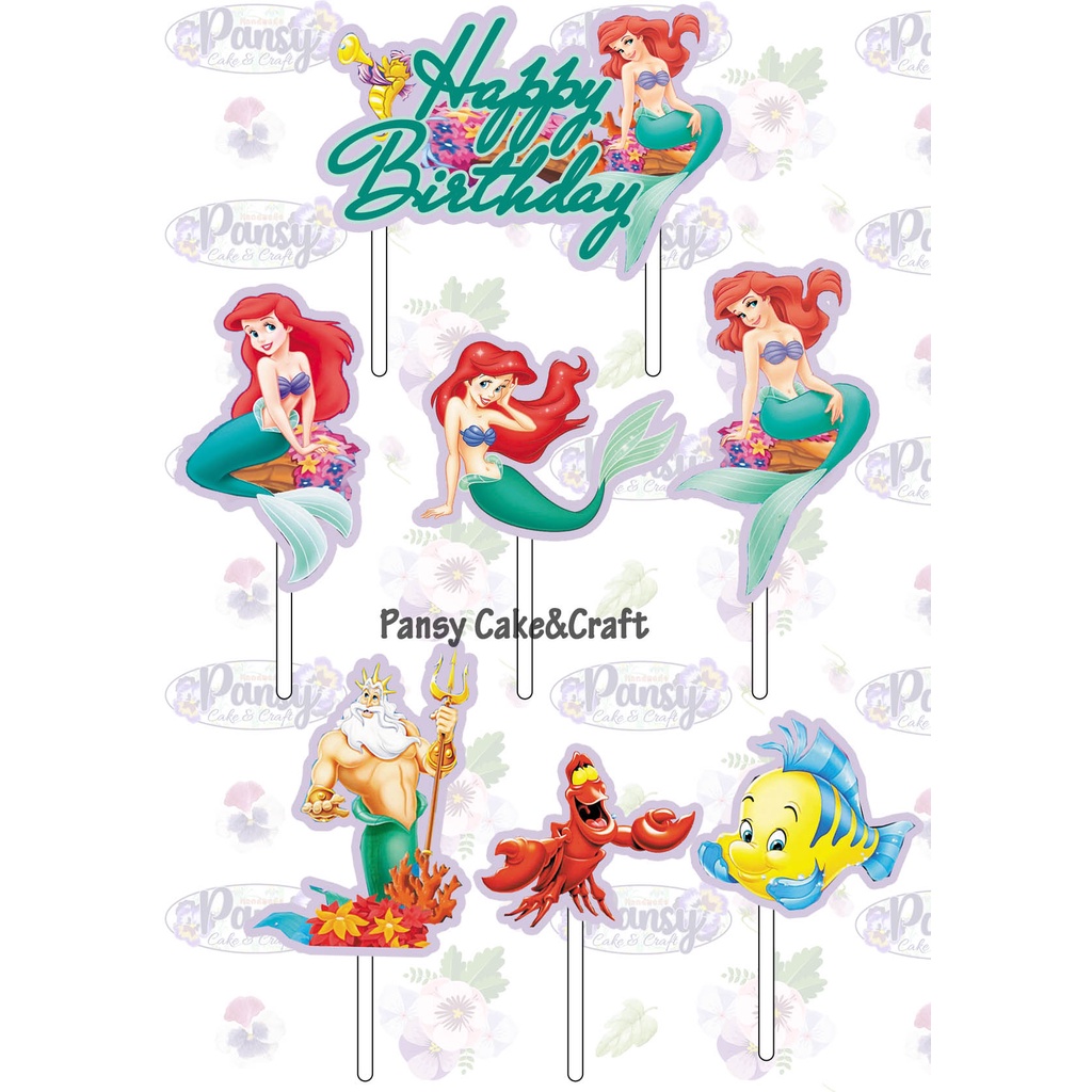 Jual Cake topper / cupcake topper Ariel mermaid + banner Birthday ...