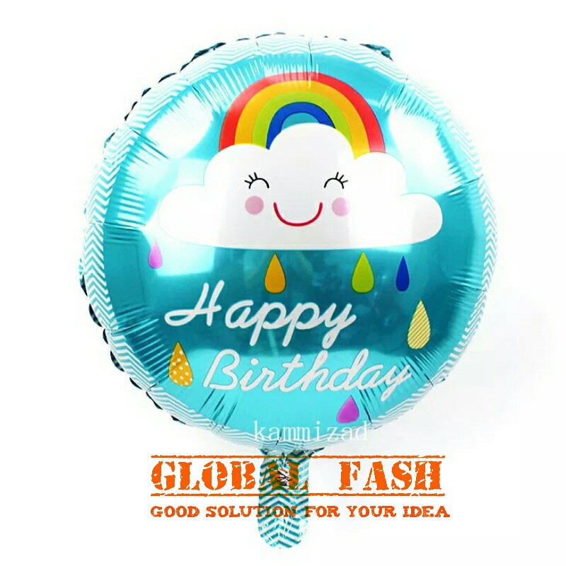 Jual balon foil bulat awan pelangi biru / balon bulat awan pelangi ...