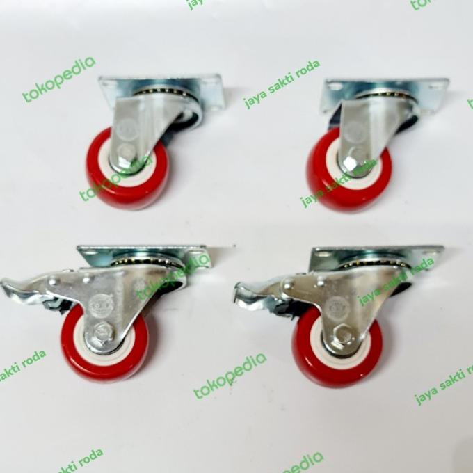 Jual Roda kecil 1,5 inch tinggi 6 cm pu merah taiwan (2putar+rem 2putar ...