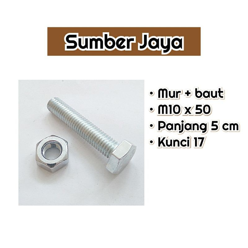 Jual Mur Baut M10 x 50 Kunci 17 Panjang 5 cm | Shopee Indonesia