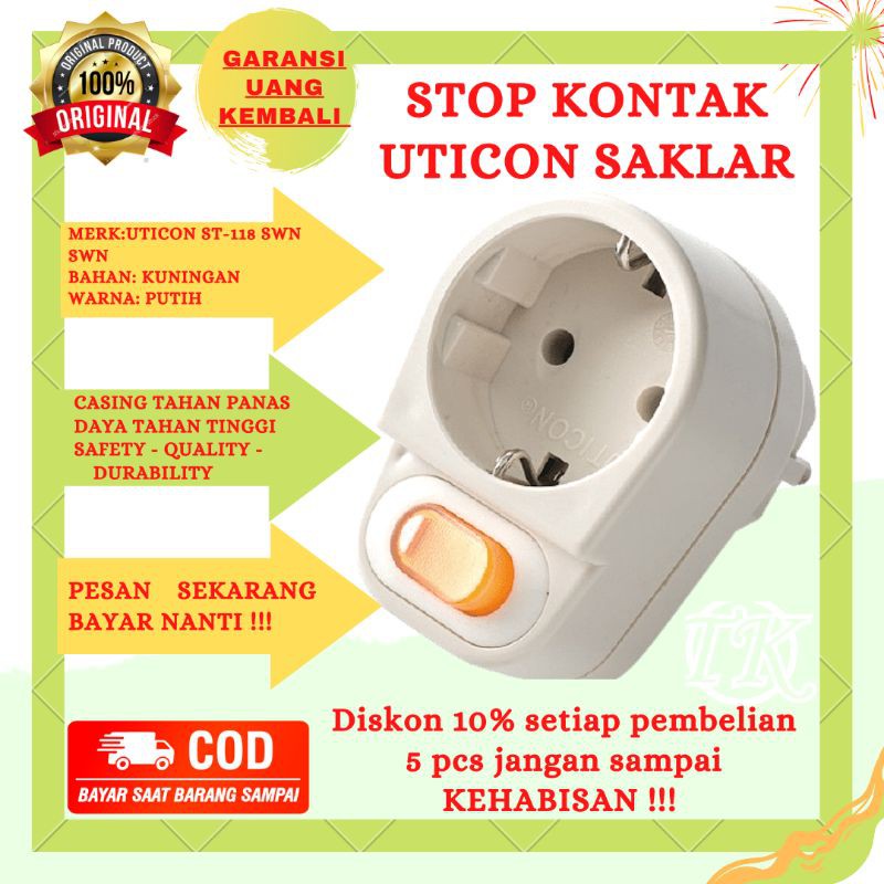 Jual Terminal Stop Kontak Uticon Terminal Colokan listrik/Uticon ST-118SWN Stop Kontak Arde ...