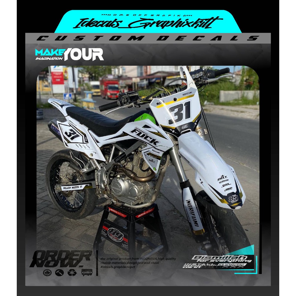 Jual 00299 sticker decals fullbody kawasaki klx bf tema garis gold ...