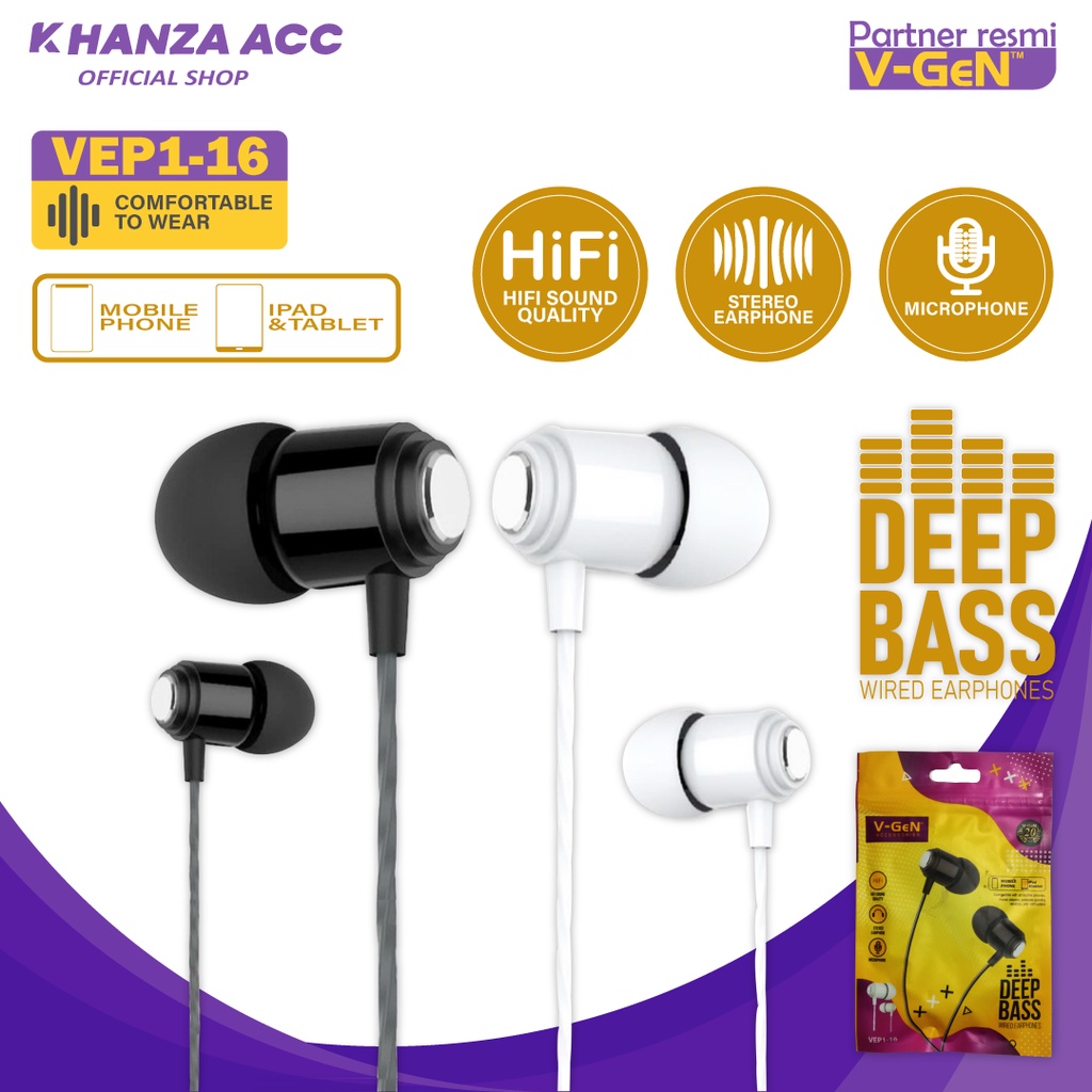 Jual KHANZAACC Earphone VGeN VEP1-16 Wired Handsfree Headset HiFi Sound ...