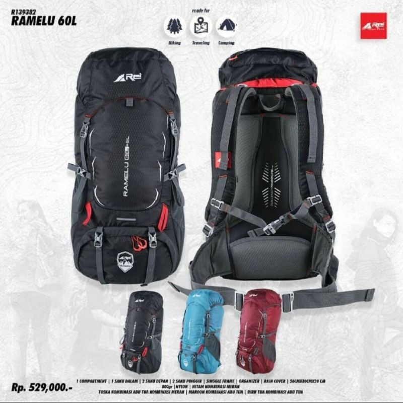 Jual Tas Gunung Pria Ramelu 60+5L AREI OUDOORGEAR - Tas Carrier Pria ...