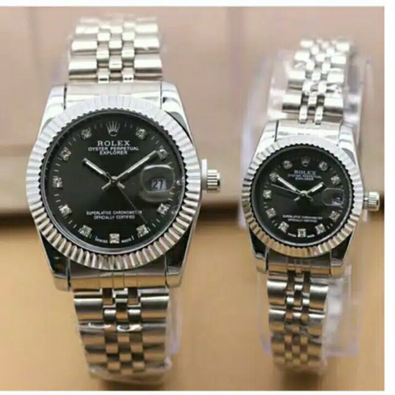 Jual JAM TANGAN COUPLE ROLEX STAINLESS SILVER PLAT HITAM OYSTER ...