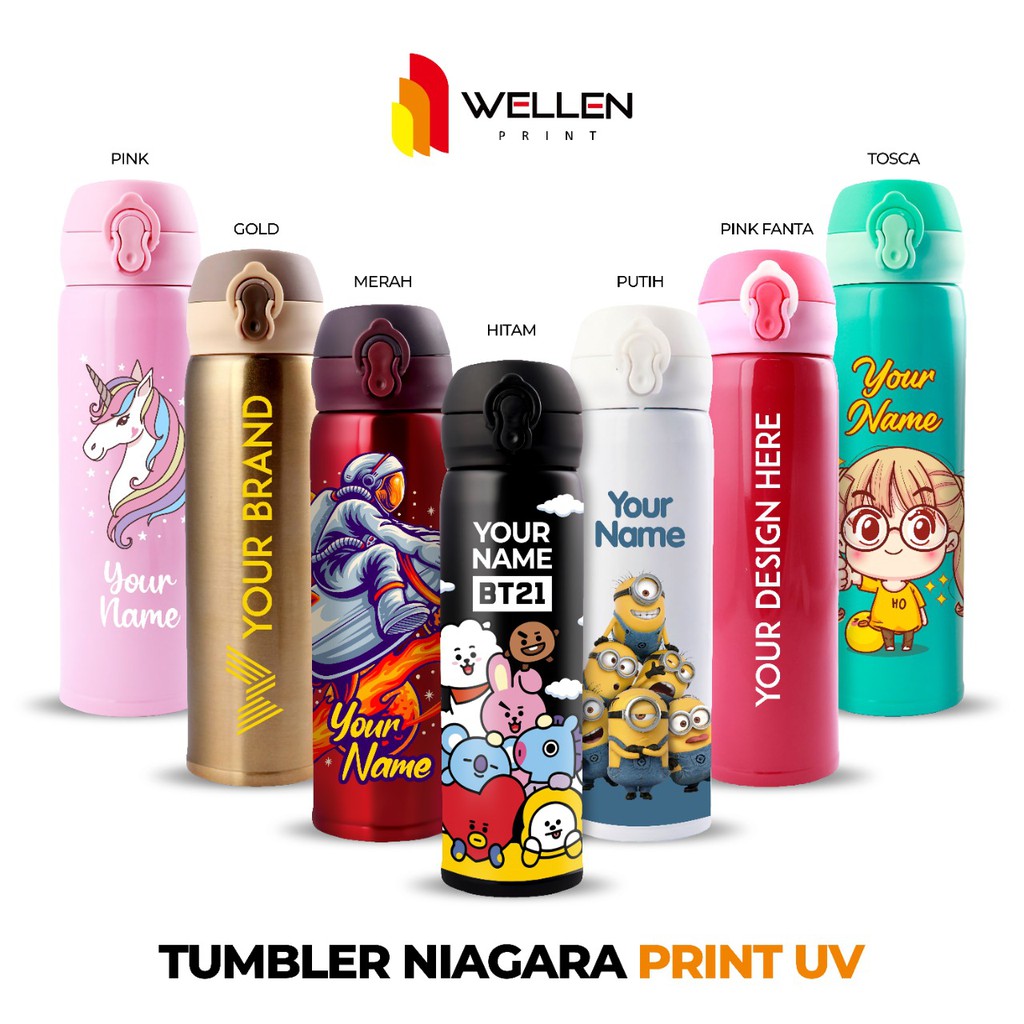 Jual WELLEN PRINT - Tumbler Niagara Print Custom / Termos Botol Minum Cetak UV Nama Logo Tulisan ...