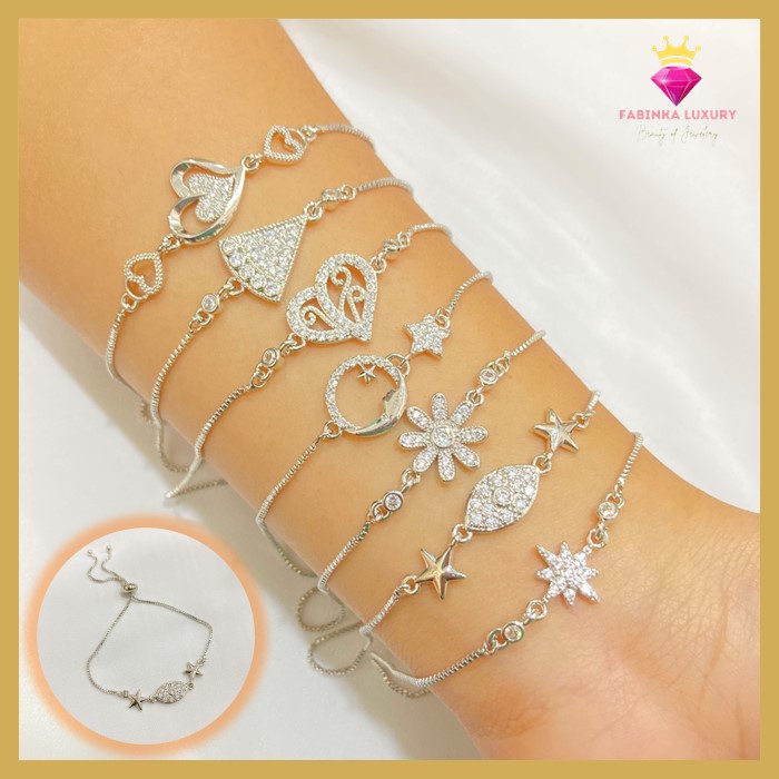 Jual Gelang Tangan Wanita Dewasa Remaja Model Serut Rantai Italy Putih ...