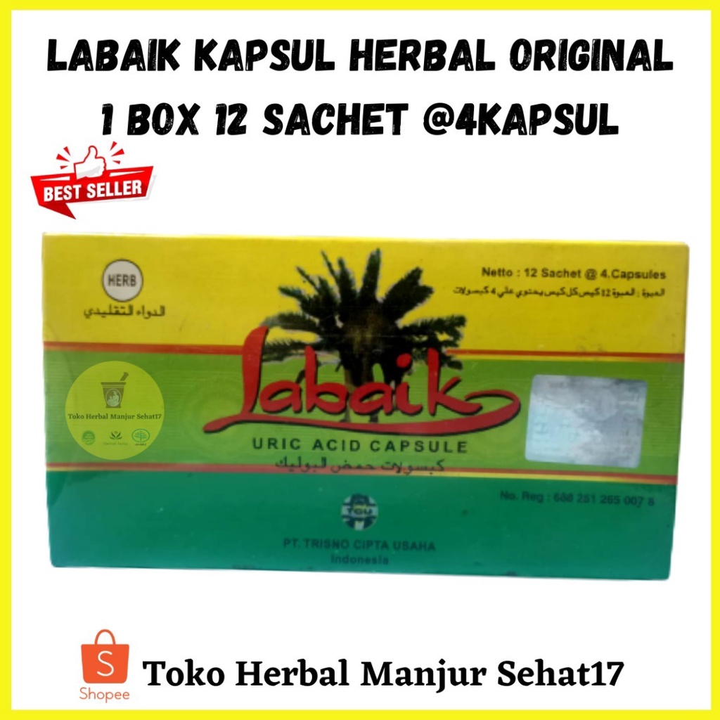 Jual obat herbal asam urat Uric acid capsule Labaik isi 12saset x 4 ...