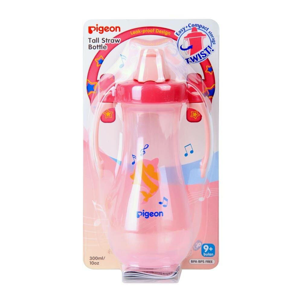Jual Pigeon Tall Straw Bottle 300ml Pink Cup | Botol Susu Gelas 300 ml ...