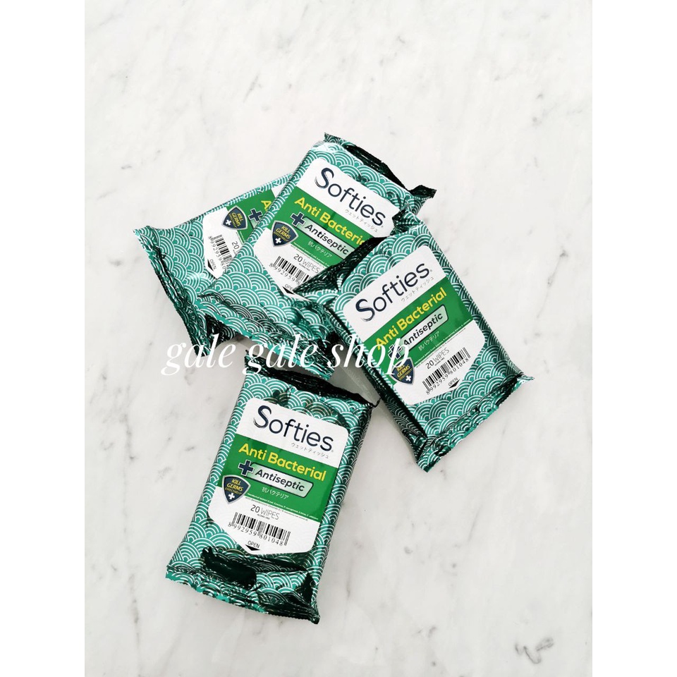 Jual SOFTIES Antibacterial Antiseptic Wipes 20 sheet Tissue Tisu Basah ...