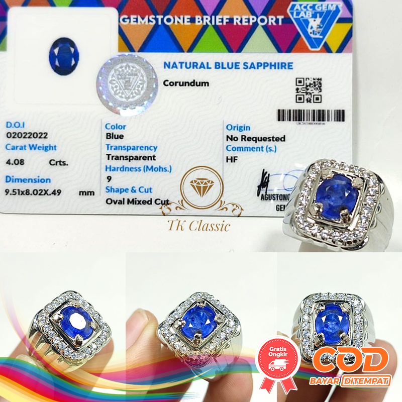 Jual Batu Blue Safir Asli Natural Lengkap dengan Sertifikat Lab Top ...
