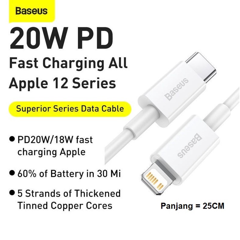 Jual Baseus Original Superior Kabel Data Type C to Lightning 20W 25CM ...