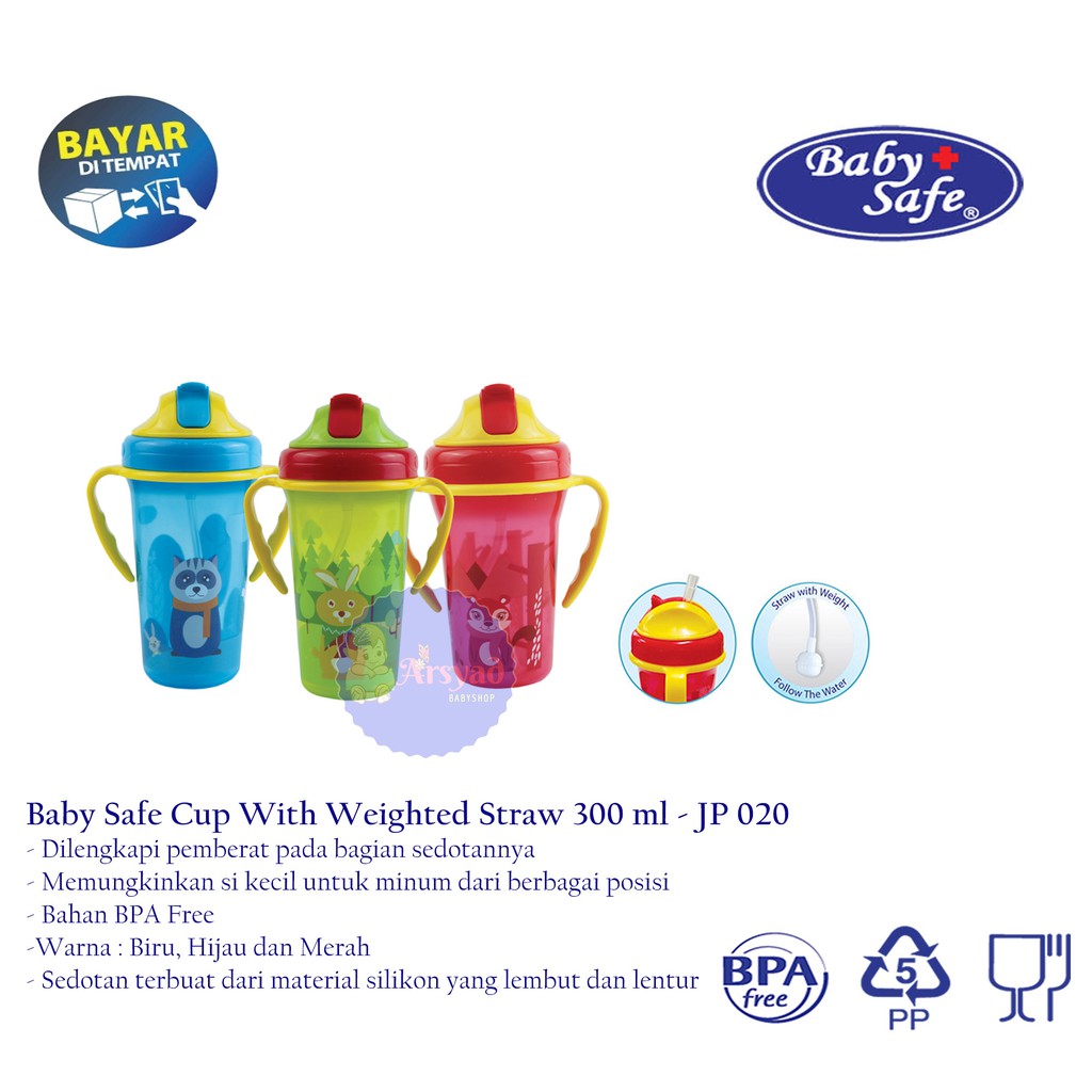 Jual Baby Safe Cup With Weighted Straw 300ml / Botol Minum Anak Bertangkai Dengan Bandul ...