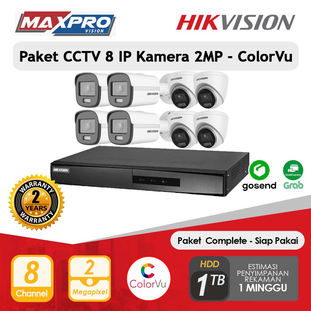 Jual PAKET CCTV 8 IP CAMERA 2MP COLORVU HDD 1 TB HIKVISION | Shopee ...