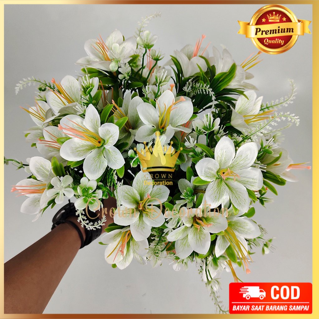 Jual Bunga Kamboja Cabang 7 - Bunga Lily plastik Imitasi bunga mawar sedap malam artificial ...