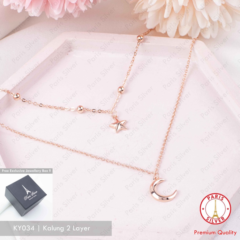 Jual Kalung Perak Asli 925 Wanita 2 Layer Bulan Bintang Silver Lapis ...