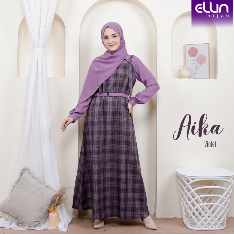 Jual AIKA SET BY ELLIN HIJAB GAMIS KOTAK-KOTAK DRESS OVERALL | Shopee ...