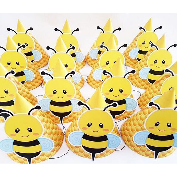 Jual topi ulang tahun lebah pop up / topi ultah kerucut custom lebah ...