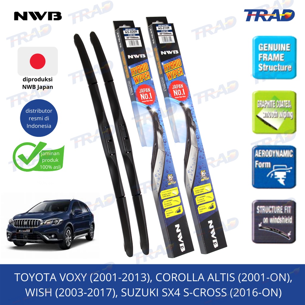Jual Wiper Depan HYBRID Frameless NWB JAPAN Corolla Altis, Voxy, Wish, SX4 | Shopee Indonesia
