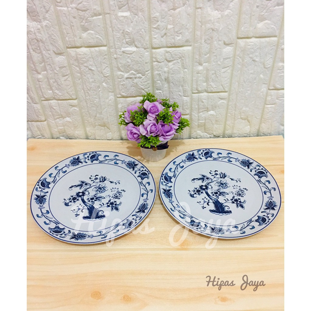 Jual Piring Ceper Keramik Lokal Biru Navy Putih Diameter 27cm - Satuan ...