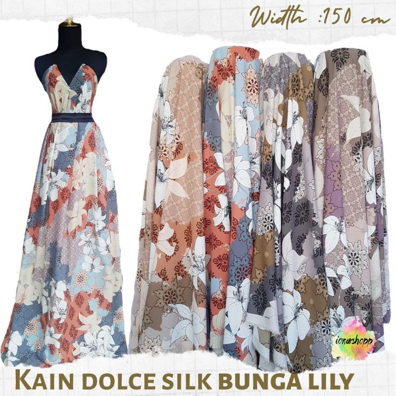 Jual Kain Dolce Silk Bunga Lily Lebar 150cm Kain Meteran Kain Gamis ...