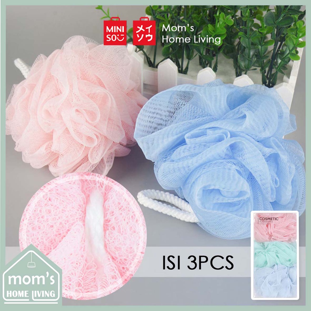 Jual MINISO Spons Mandi 3 Pcs Bubble Shower Puff Bath Sponge Jaring Set ...