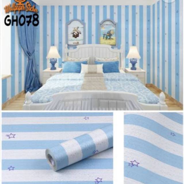 Jual GARIS BIRU BINTANG Wallpaper sticker dinding motif salur bintang ...