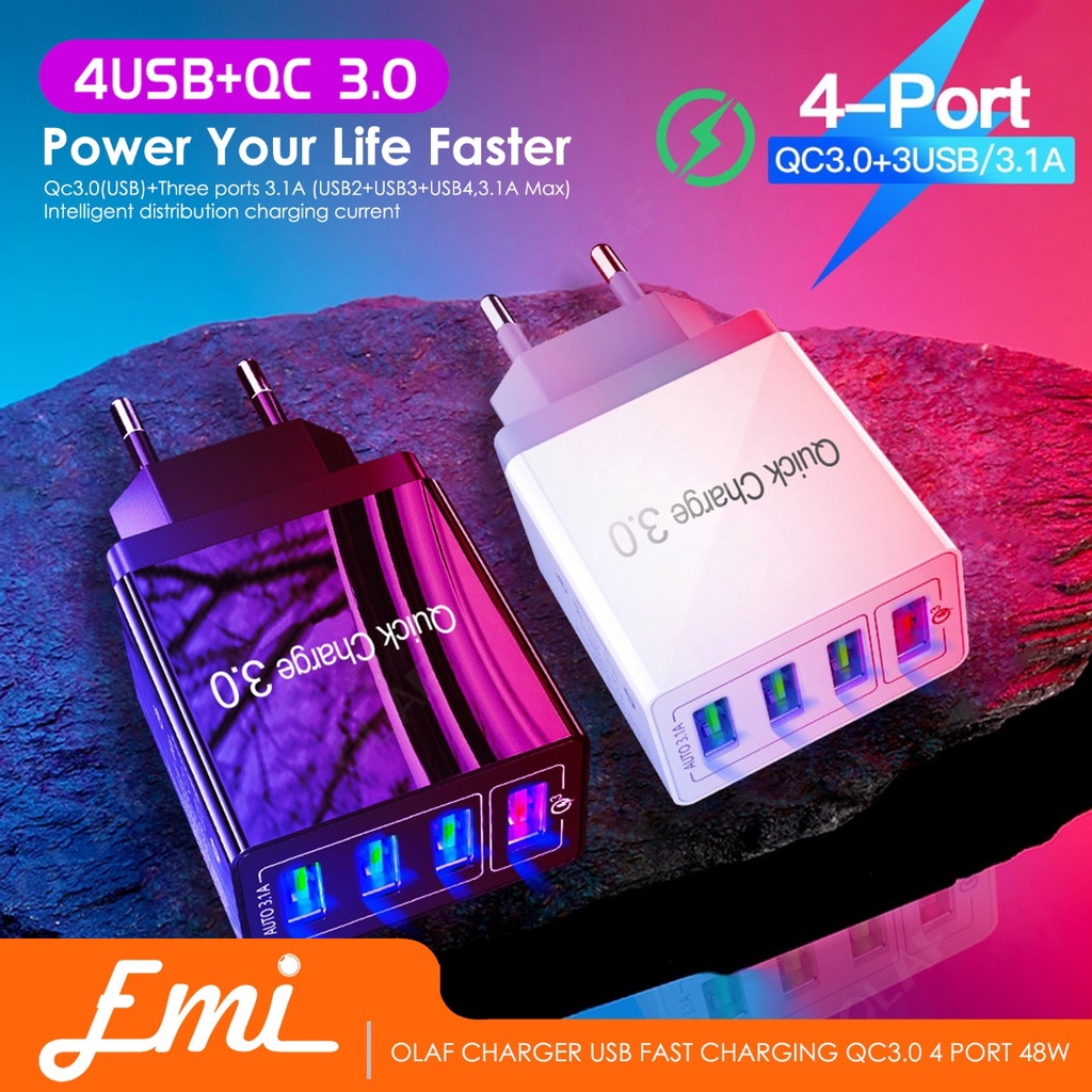Jual Kepala Charger USB Fast Charging QC3.0 4 Port 48W - QC-04 | Shopee Indonesia