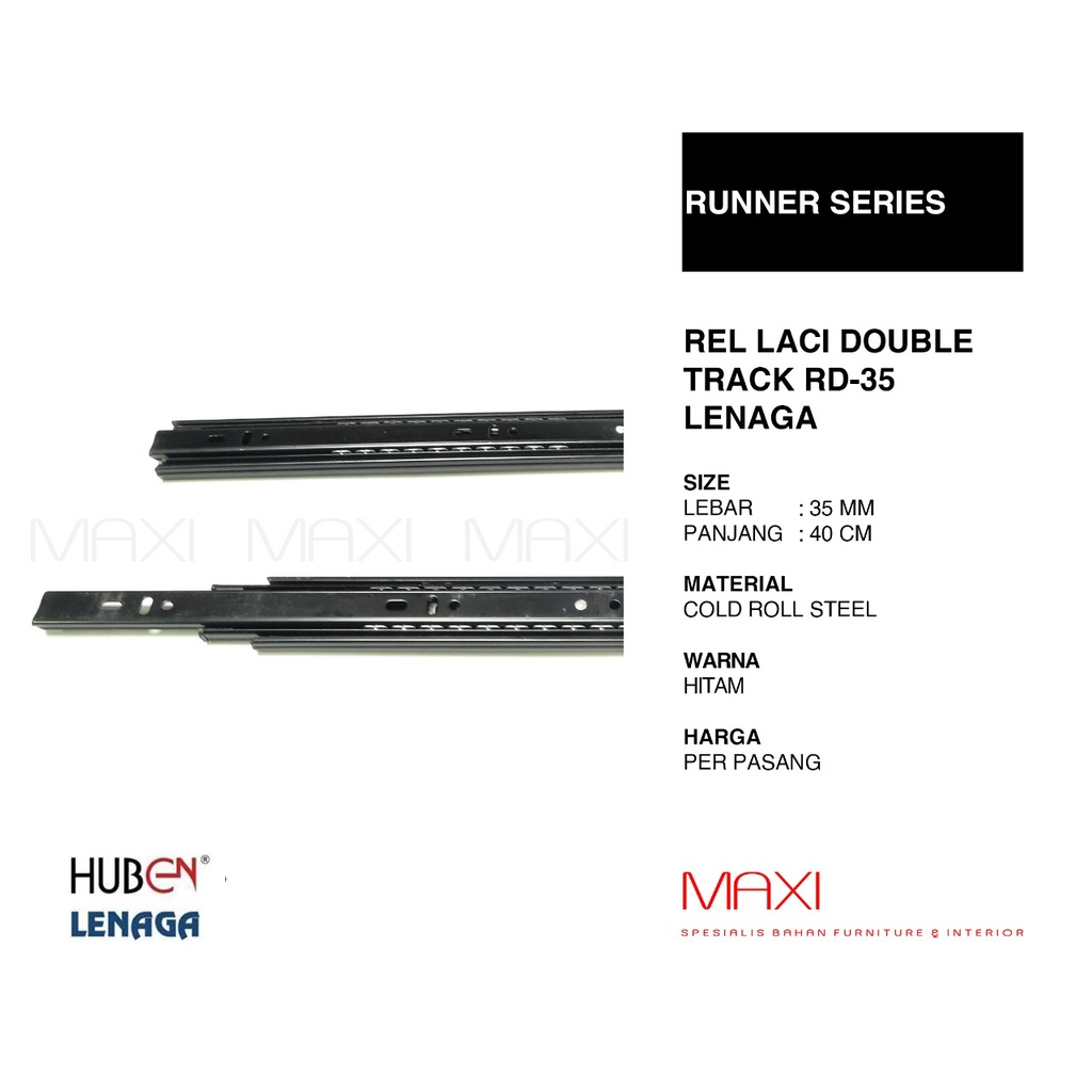 Jual HUBEN LENAGA Rel Laci Double Track Full Extension RD35-400 mm ...