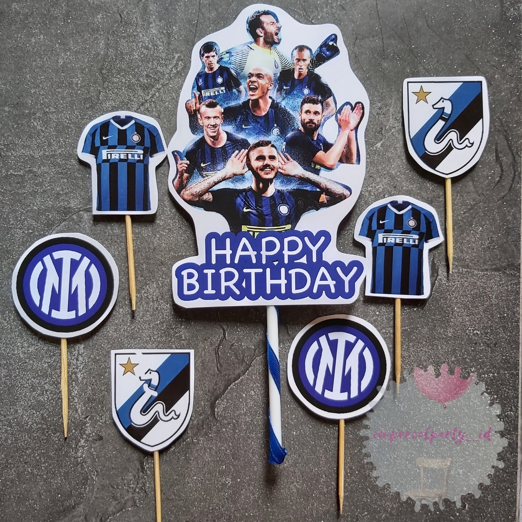 Jual Cake Cupcake Topper Kue Happy Birthday Inter Milan Sepakbola ...
