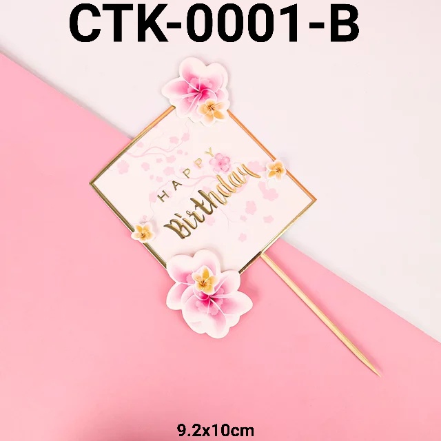 Jual GR-CTK-0001 Cake topper kertas happy birthday pink mahkota bunga ...